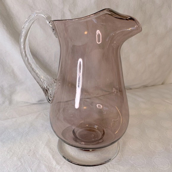 Dining | Purple Glass Hand Blown Footed Pitcher W Clear Twisted Handle ...